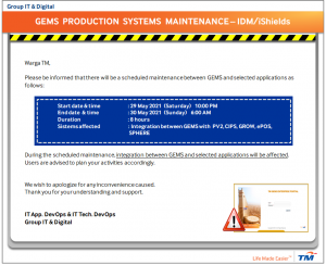 GEMS Production Systems Maintenance – IDM/iSHIELDs – Network ...