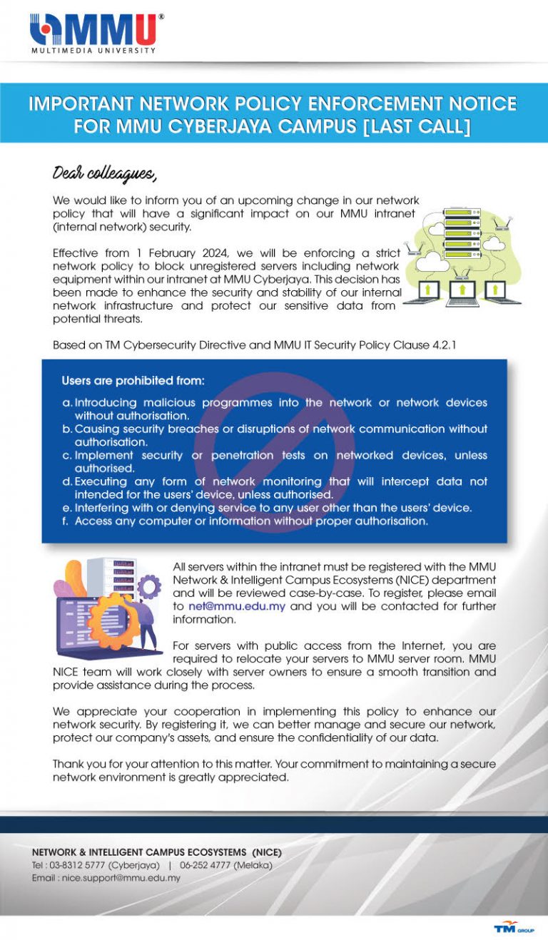 Important Network Policy Enforcement Notice for MMU Cyberjaya Campus ...
