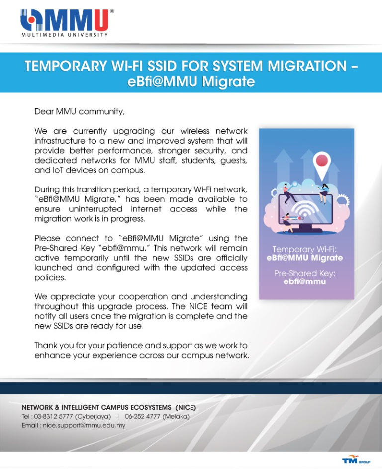 AWARENESS NO 3 : TEMPORARY WI-FI SSID FOR SYSTEM MIGRATION – eBfi@MMU ...